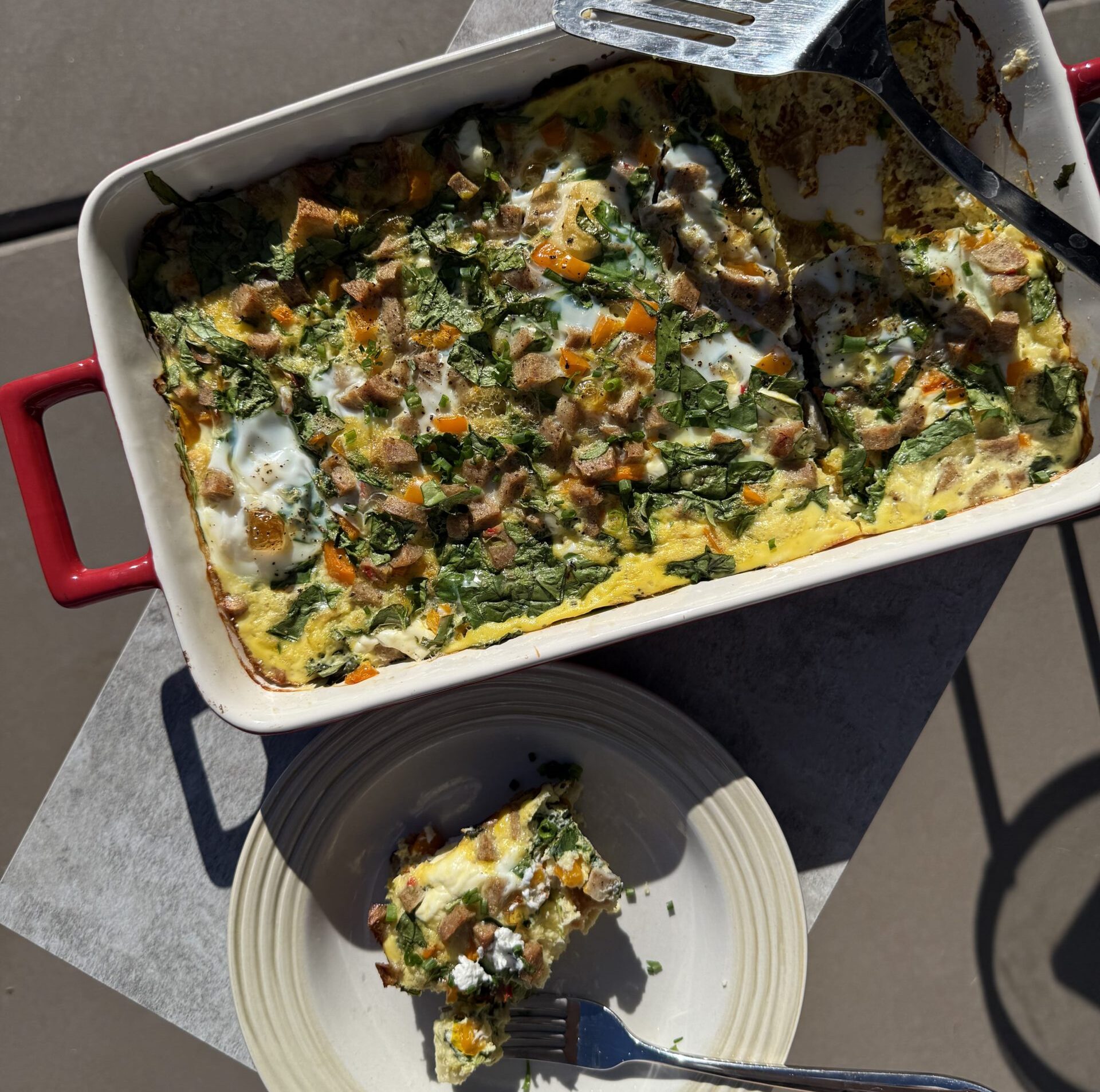 Hearty Veggie Breakfast Casserole With Chicken Sausage and Sourdough ...